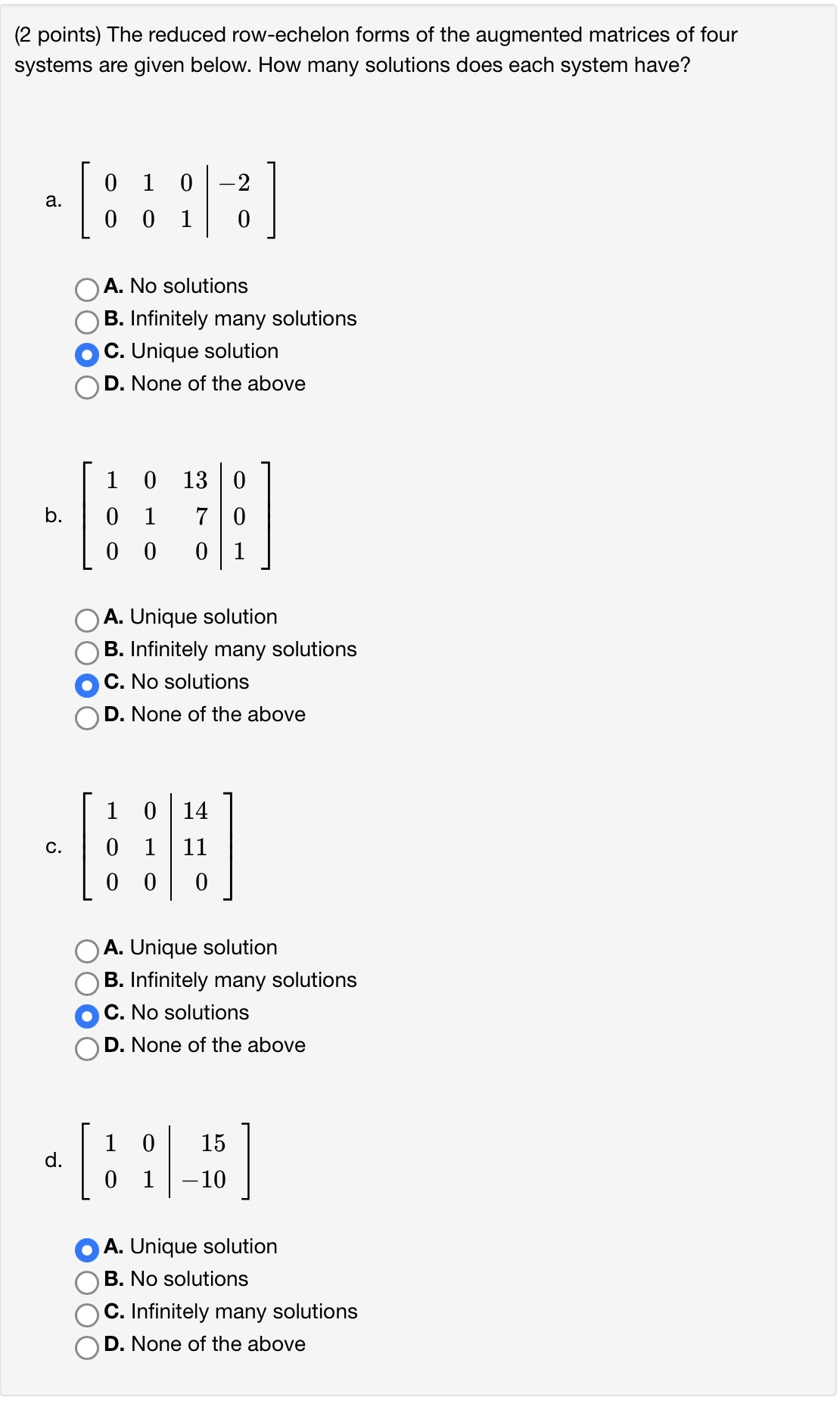 Solved (2 points) The reduced row-echelon forms of the | Chegg.com