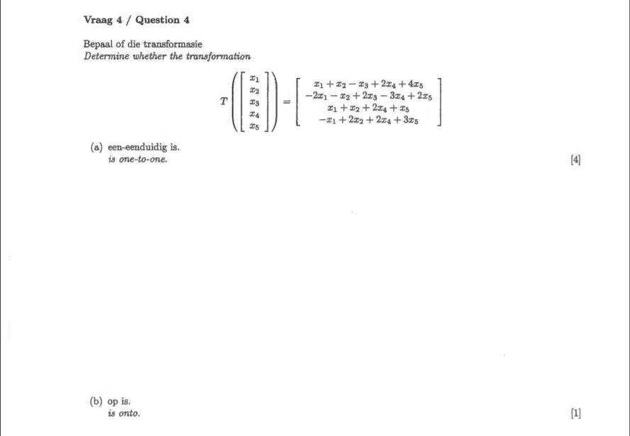 Solved Vraag 4 / Question 4 Bepaal of die transformasie | Chegg.com