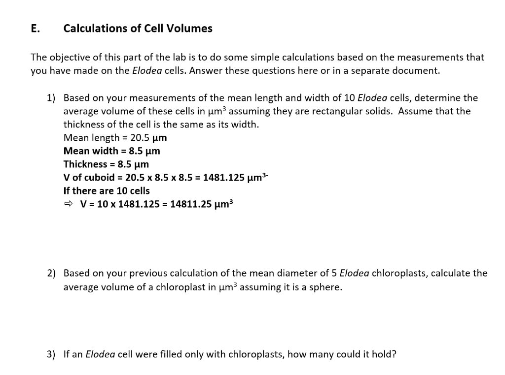 E. Calculations of Cell Volumes The objective of this | Chegg.com