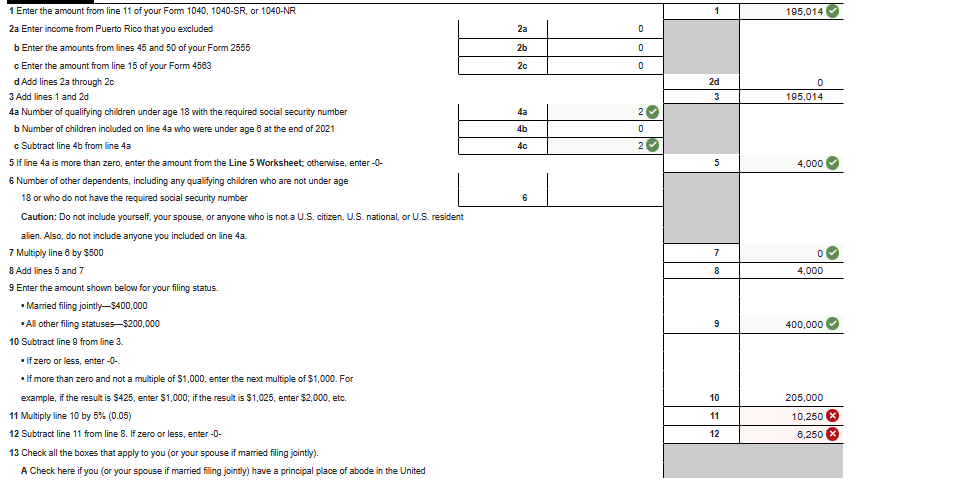 I am trying to complete form 8812. I have line 3 and | Chegg.com