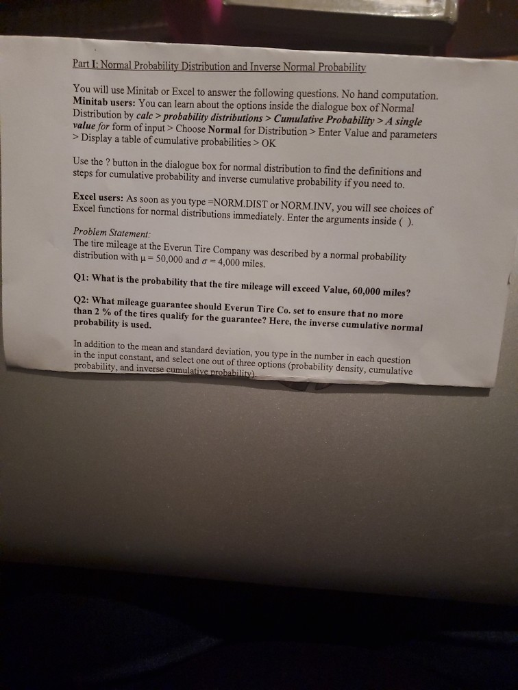 Solved Part 1: Normal Probability Distribution and Inverse | Chegg.com