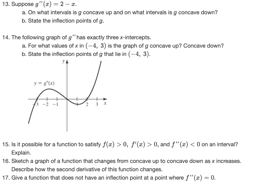 Solved 13. Suppose g'(x) = 2 – x. a. On what intervals is g | Chegg.com