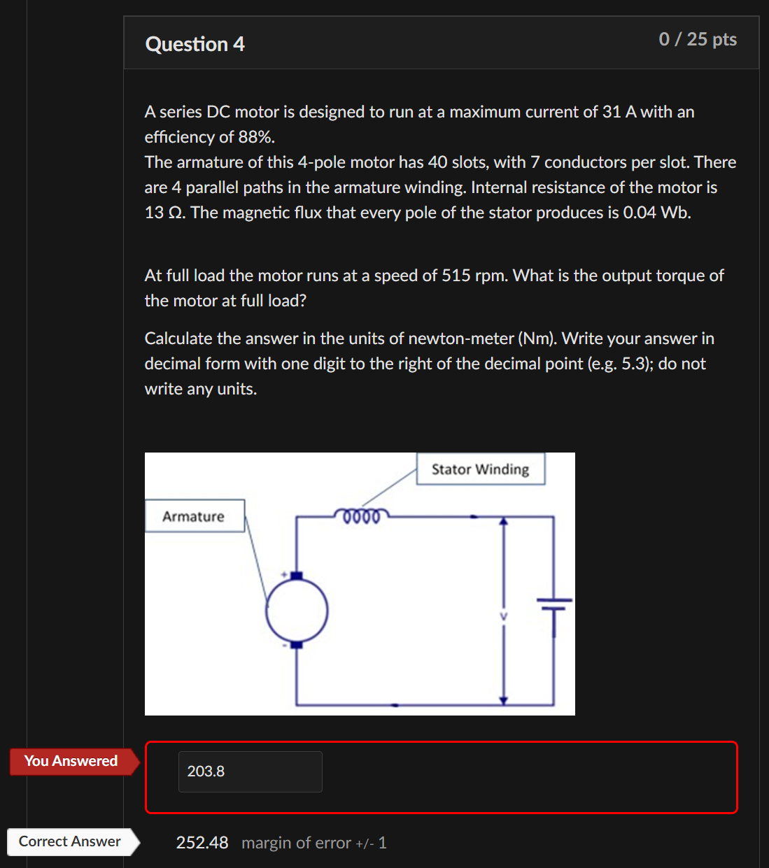 Solved Question 4\( 0 / 25 \) ﻿ptsA series DC motor is | Chegg.com