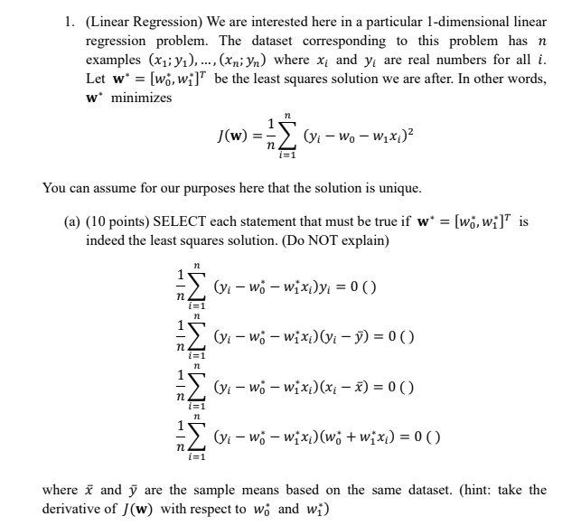 Solved 1. (Linear Regression) We are interested here in a | Chegg.com