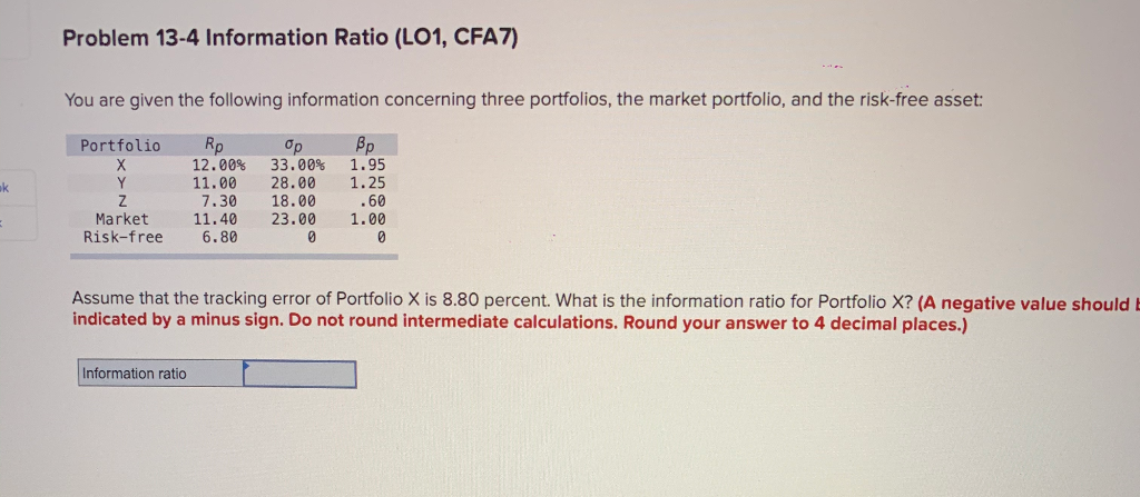 Solved Problem 13-4 Information Ratio (LO1, CFA7) You are | Chegg.com