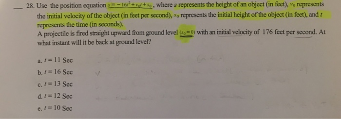 Solved 28. Use the position equations,where s represents the | Chegg.com