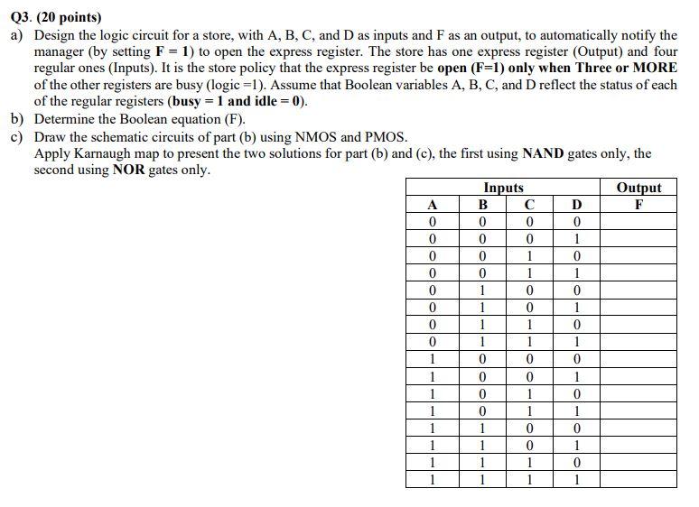 Solved Q3. (20 points) a) Design the logic circuit for a | Chegg.com