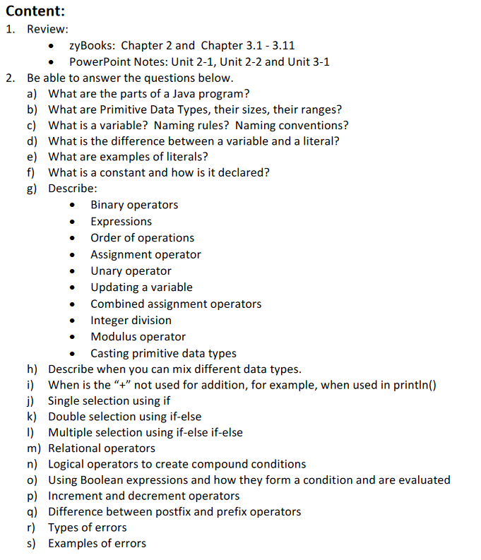 Solved Content: 1. Review: - zyBooks: Chapter 2 and Chapter | Chegg.com