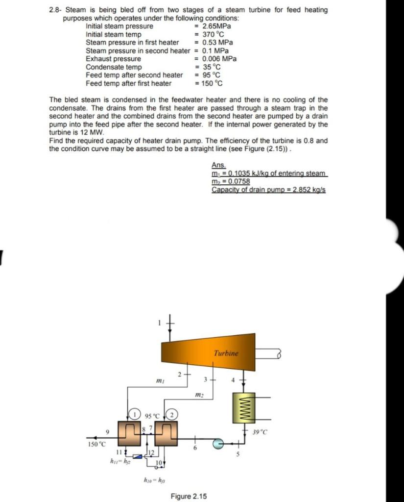 Solved 2.8- Steam is being bled off from two stages of a | Chegg.com