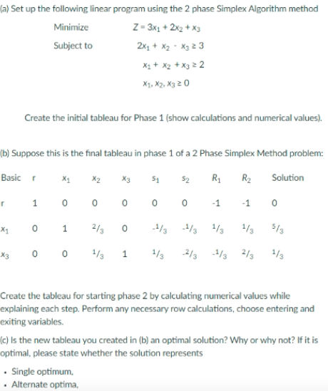Solved (a) Set up the following linear program using the 2 | Chegg.com
