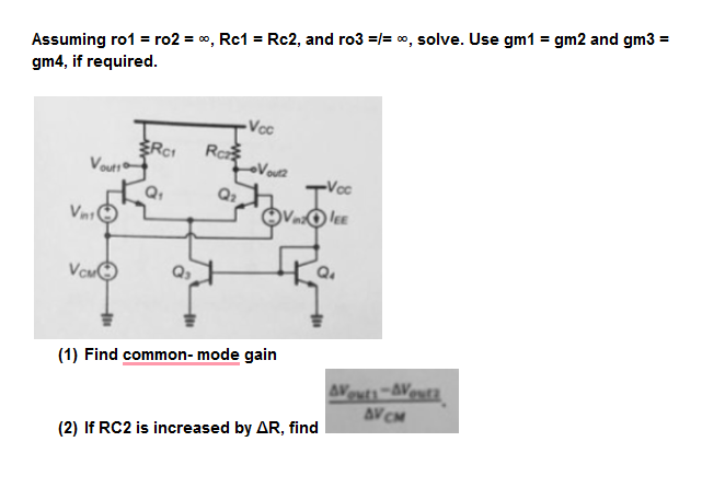 = Assuming ro1 = ro2 = , Rc1 = Rc2, and ro3 =/= , | Chegg.com