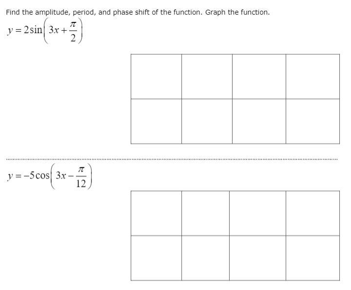 Solved Find the amplitude, period, and phase shift of the | Chegg.com
