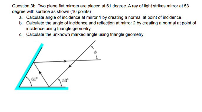 Solved Question 3b. Two plane flat mirrors are placed at 61 | Chegg.com