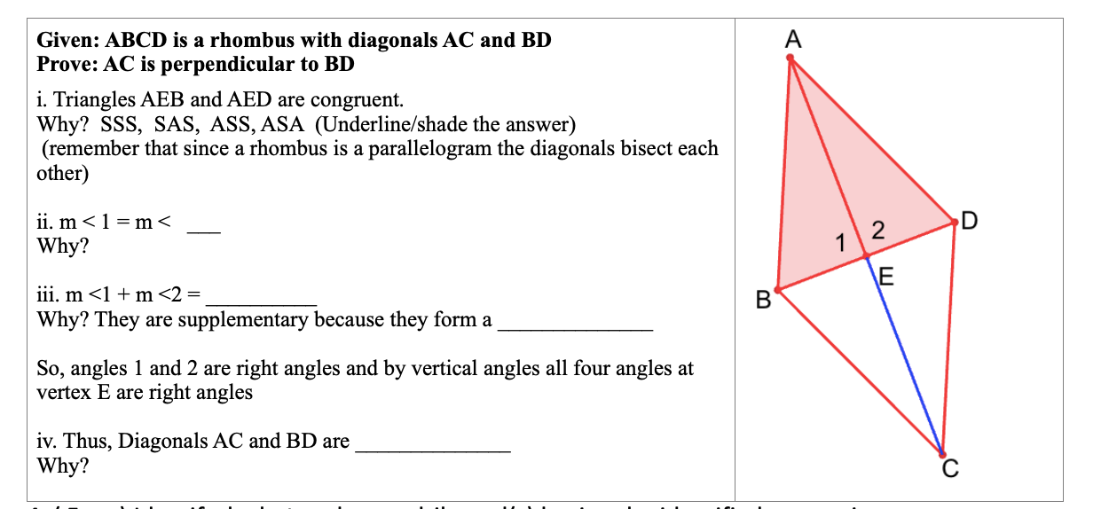 Solved A Given: ABCD is a rhombus with diagonals AC and BD | Chegg.com
