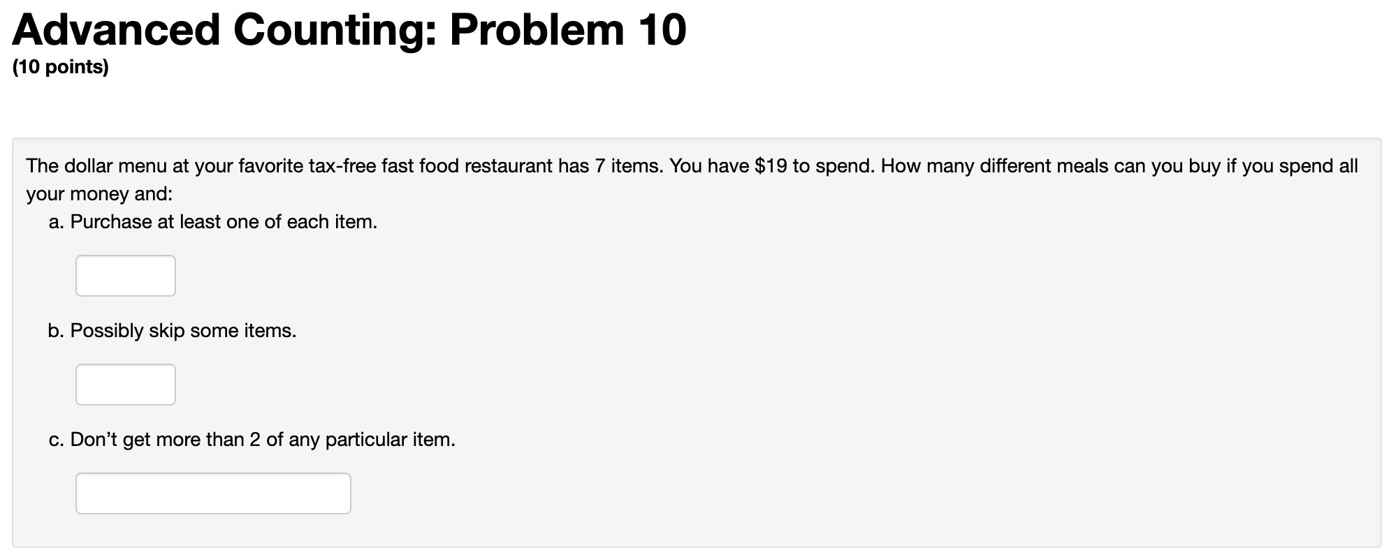 Solved Advanced Counting: Problem 10 (10 points) The dollar | Chegg.com