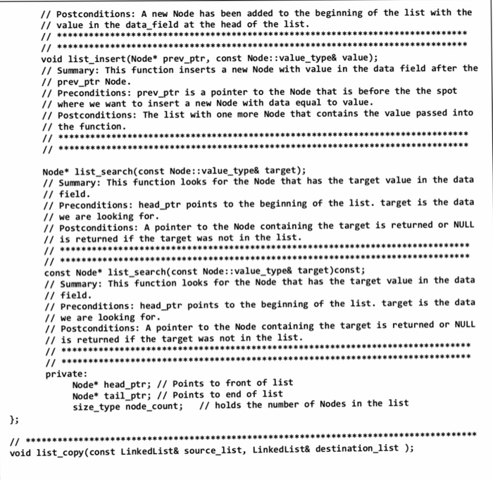 Solved Implement the LinkedList class as described in the | Chegg.com