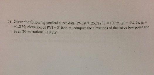 Solved 5) Given the following vertical curve data: PVI at | Chegg.com