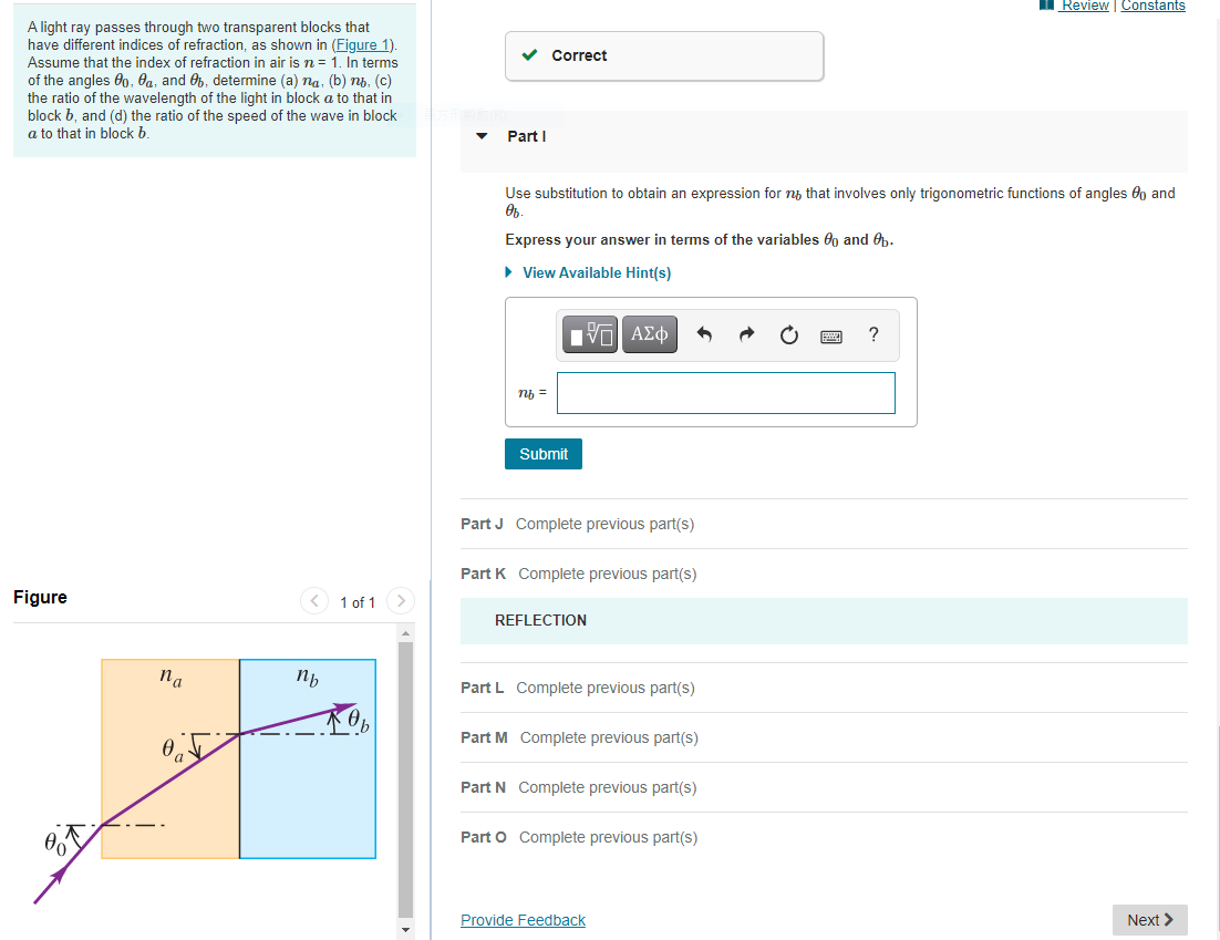 Solved Review Constants Correct A light ray passes through | Chegg.com