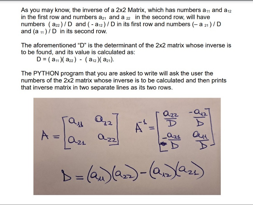 Solved As you may know, the inverse of a 2×2 Matrix, which | Chegg.com