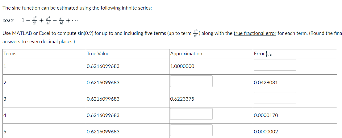 Solved The sine function can be estimated using the | Chegg.com