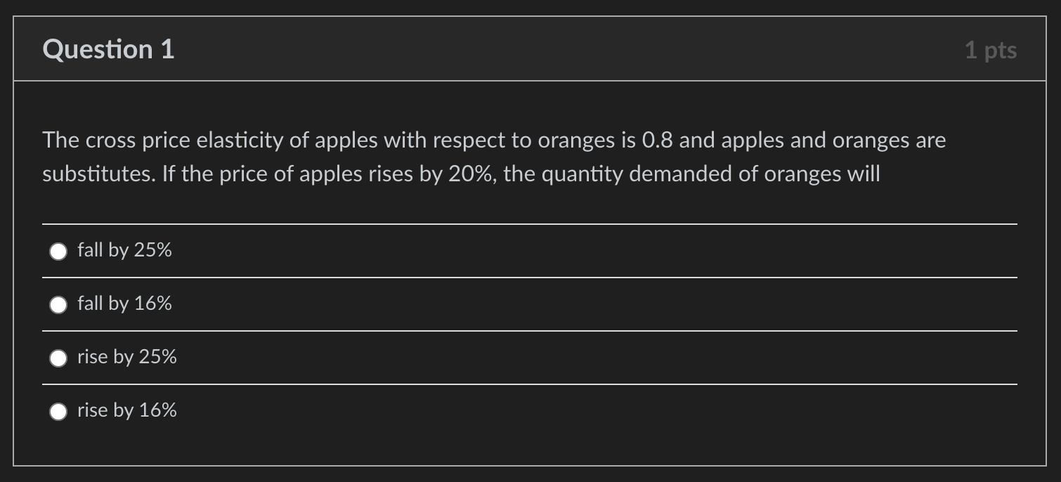 Solved The cross price elasticity of apples with respect to | Chegg.com
