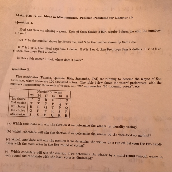 Solved Math 100: Great Ideas in Mathematics. Practice | Chegg.com