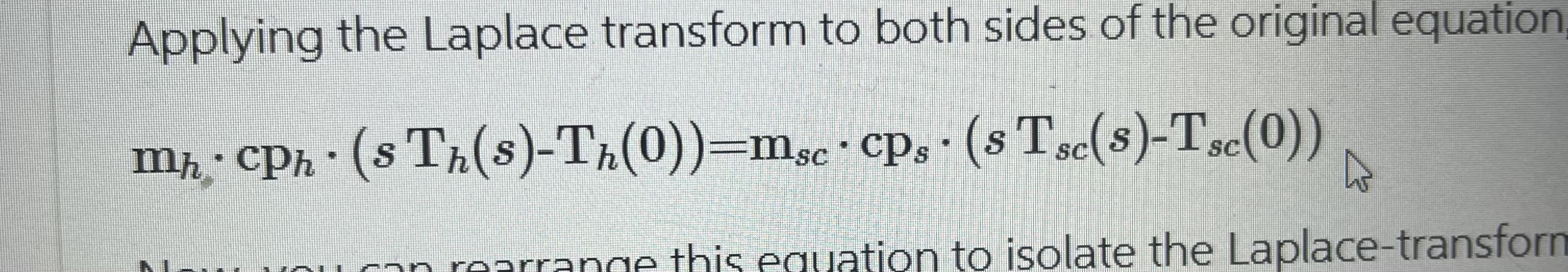 Solved Applying the Laplace transform to both sides of the | Chegg.com