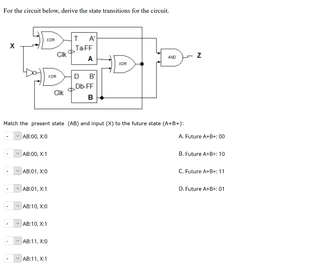 Solved For the circuit below, derive the state transitions | Chegg.com