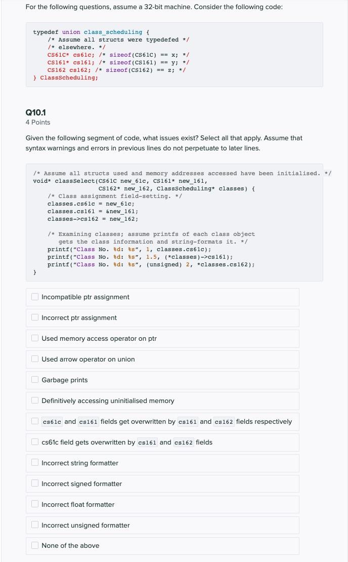 For the following questions, assume a 32-bit machine. | Chegg.com