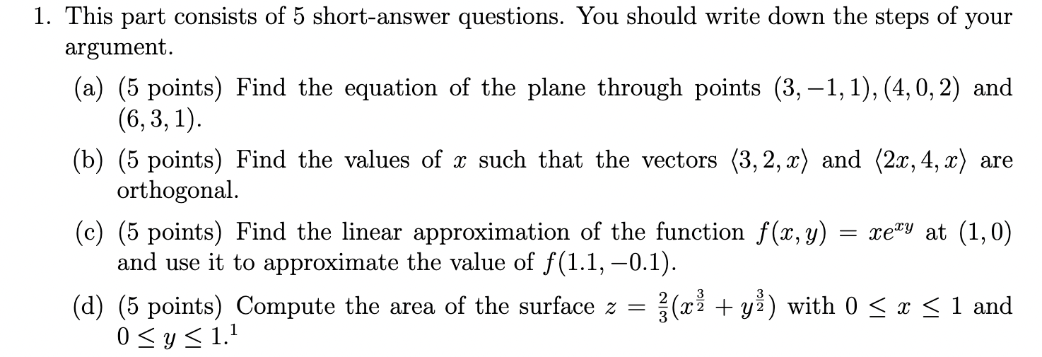 Solved 7 1. This part consists of 5 short-answer questions. | Chegg.com