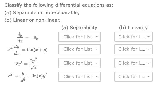 Solved Classify the following differential equations as: (a) | Chegg.com