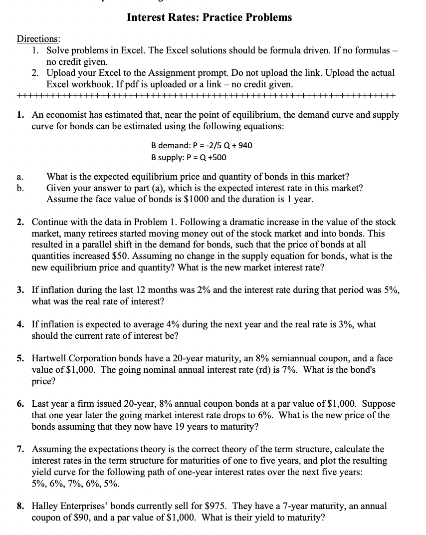Interest Rates: Practice Problems Directions: 1. | Chegg.com