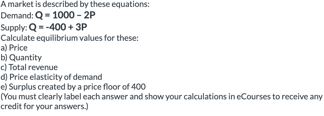 Solved A market is described by these equations: Demand: Q = | Chegg.com