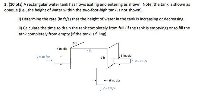 Solved 3. (10 pts) A rectangular water tank has flows | Chegg.com