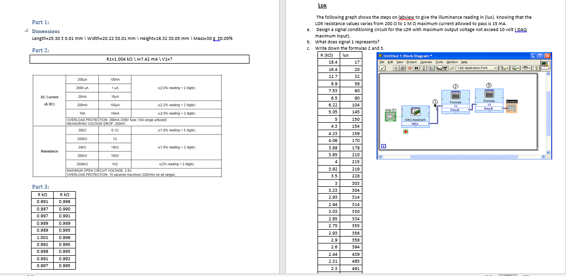 LDR Part 1: Dimensions Length=25.300.01 mm | Chegg.com
