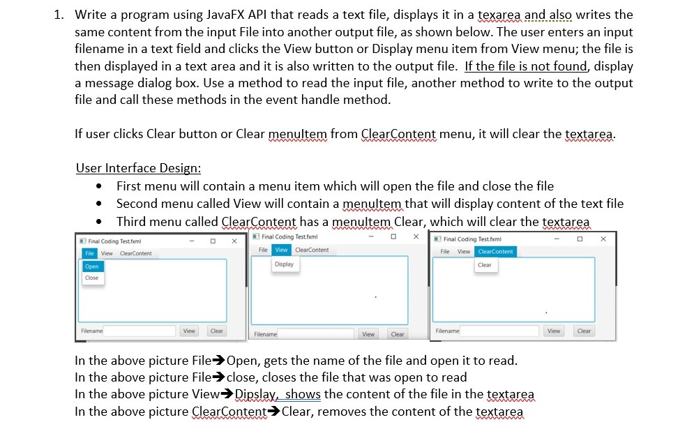 1. Write a program using JavaFX API that reads a text | Chegg.com
