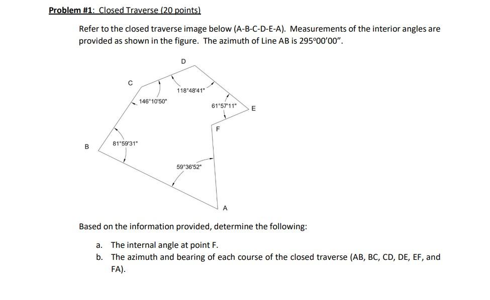 Solved Problem #1: Closed Traverse 20 points) Refer to the | Chegg.com