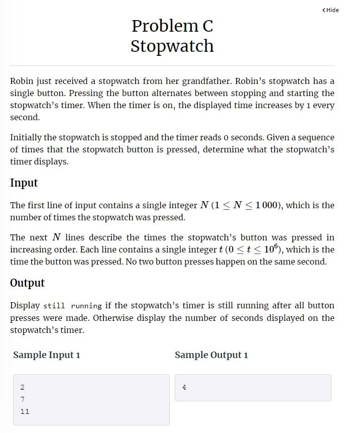 Solved Problem C Stopwatch Robin just received a stopwatch | Chegg.com