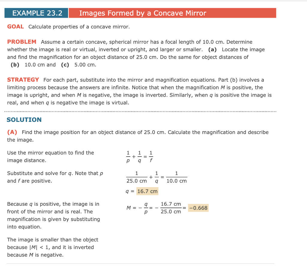 Solved EXAMPLE 23.2 Images Formed by a Concave Mirror GOAL | Chegg.com