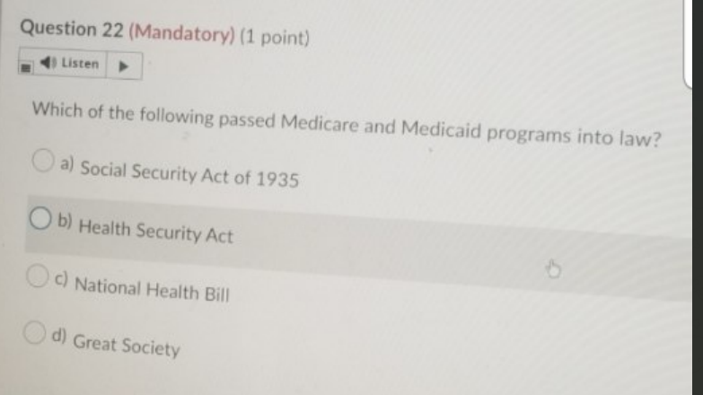 Solved Question 22 (Mandatory) (1 point) Listen Which of the | Chegg.com