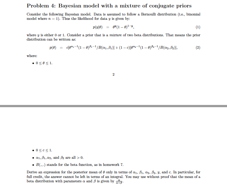 Solved Problem 4 Bayesian Model With A Mixture Of Conjugate