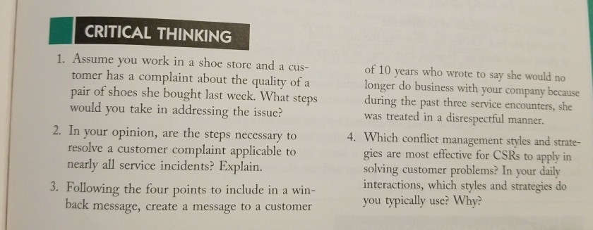 Solved CRITICAL THINKING 1. Assume you work in a shoe store | Chegg.com