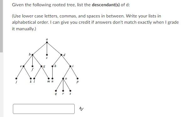 Solved Given the following rooted tree, list the | Chegg.com