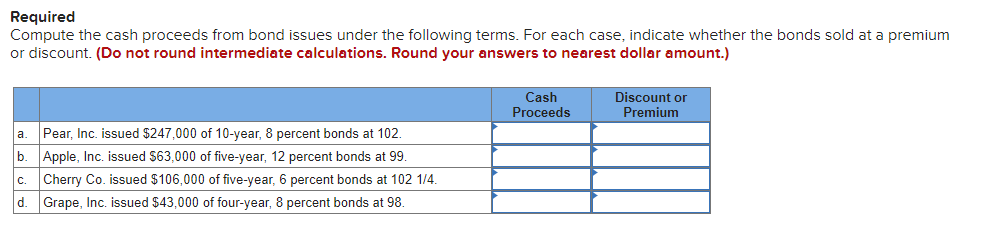 Solved Required Compute the cash proceeds from bond issues | Chegg.com