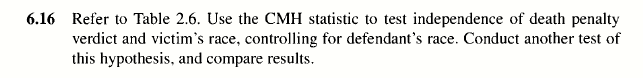6.16 Refer to Table 2.6. Use the CMH statistic to | Chegg.com