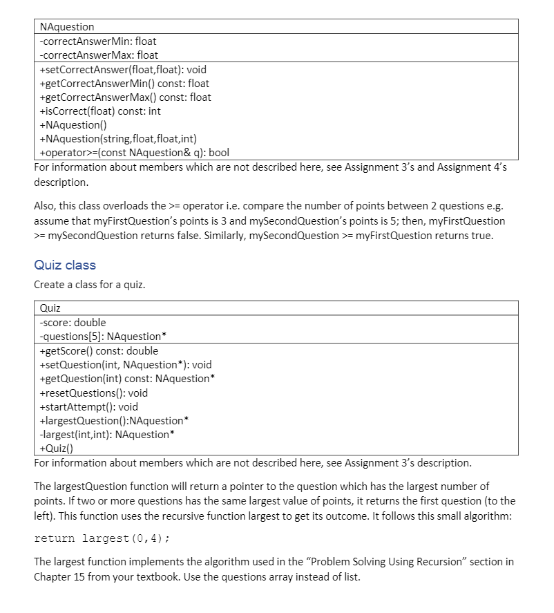 Question class Create a class for a question. | Chegg.com