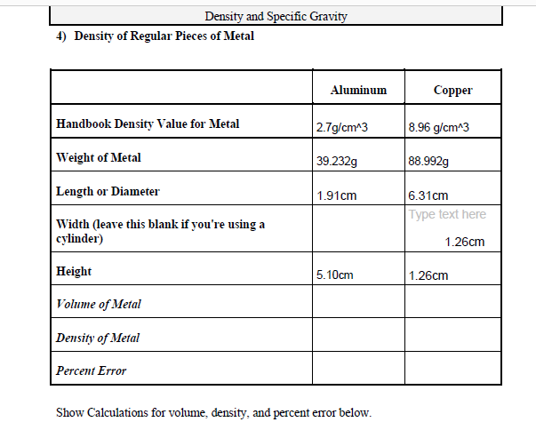 Solved Density and Specific Gravity 4) Density of Regular | Chegg.com