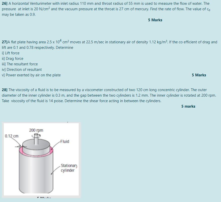 Solved 26] A horizontal Venturimeter with inlet radius 110 | Chegg.com