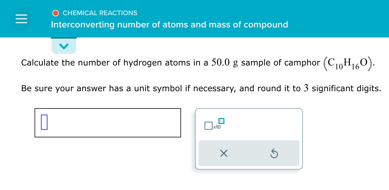 Solved Calculate the number of hydrogen atoms in a 50.0 g | Chegg.com