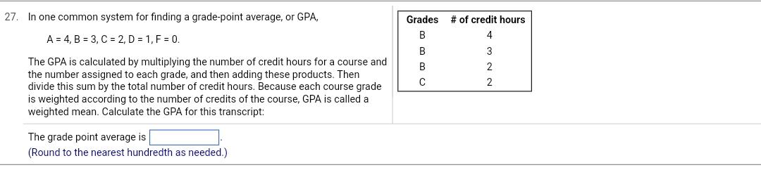Solved 27. In one common system for finding a grade-point | Chegg.com